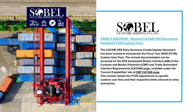 CSMS # 61620300 - Revised CATAIR V92 Document: Updated FY25 Customs ...